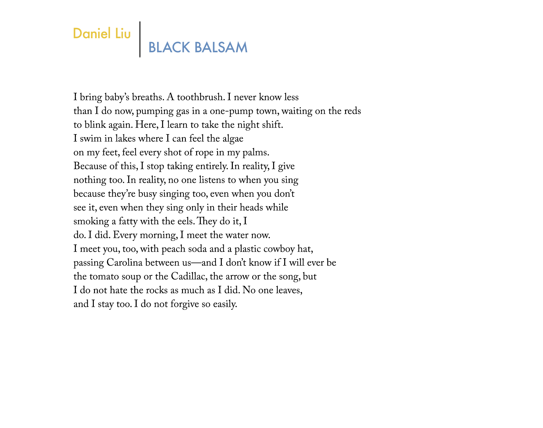 Sixth Finch Fall 2023 Daniel Liu BLACK BALSAM Sixth Finch Fall 2023 Daniel Liu BLACK BALSAM